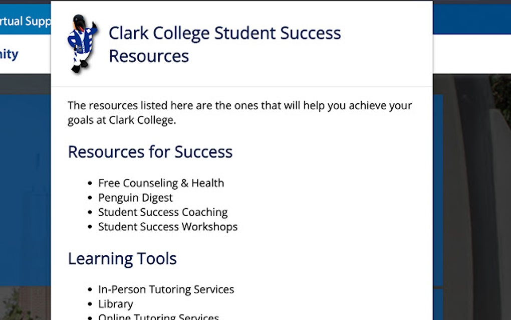 Clark College Student Success Resources Google Chrome 용 - 확장 프로그램 다운로드 Clark College Student Success Resources Google Chrome 용 - 확장 프로그램 다운로드