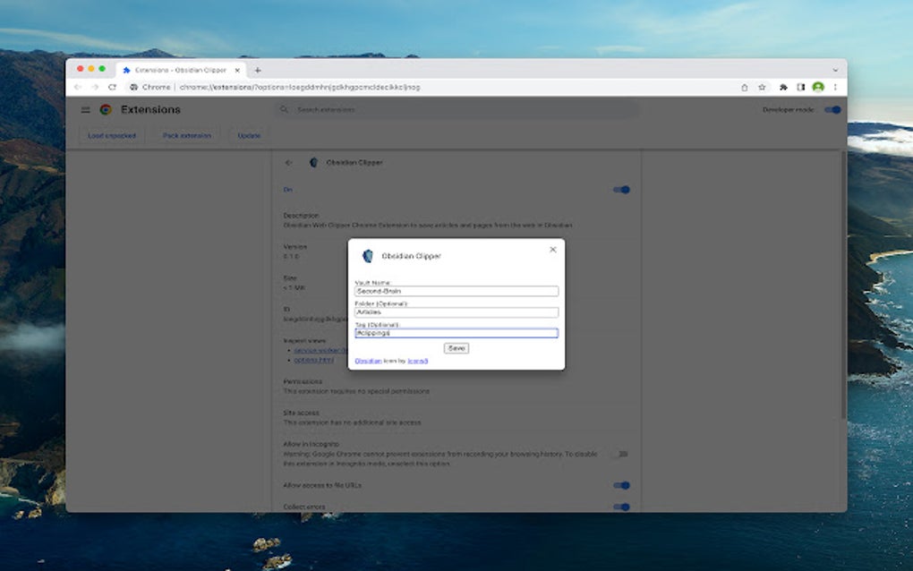 Obsidian Clipper Temporary Google Chrome için - Eklenti İndir