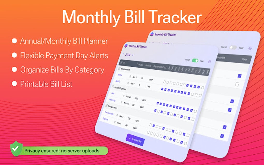 Monthly Bill Tracker per Google Chrome - Estensione Download