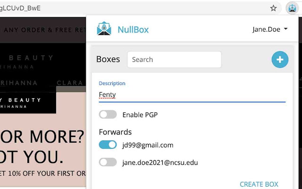 NullBox Email Privacy para Google Chrome - Extensión Descargar