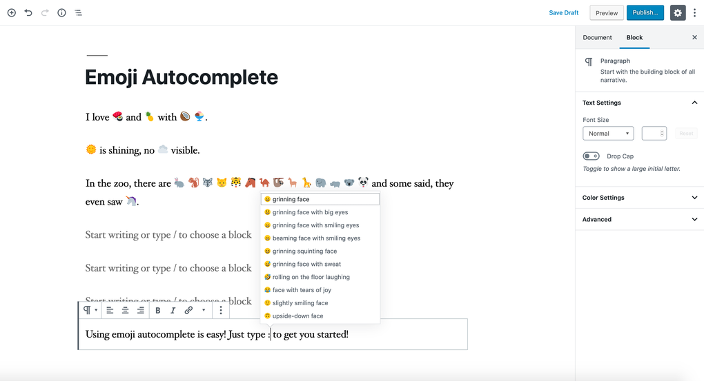 Emoji Autocomplete Gutenberg for WordPress - Download Emoji Autocomplete Gutenberg for WordPress - Download