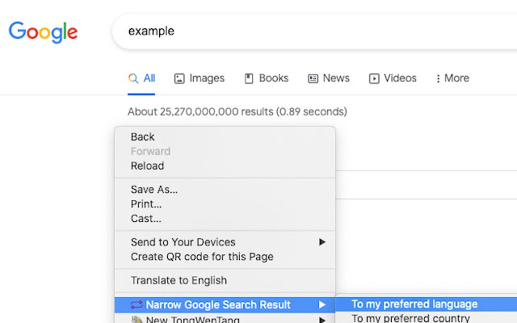 Narrow Google Search Result для Google Chrome - Расширение Скачать