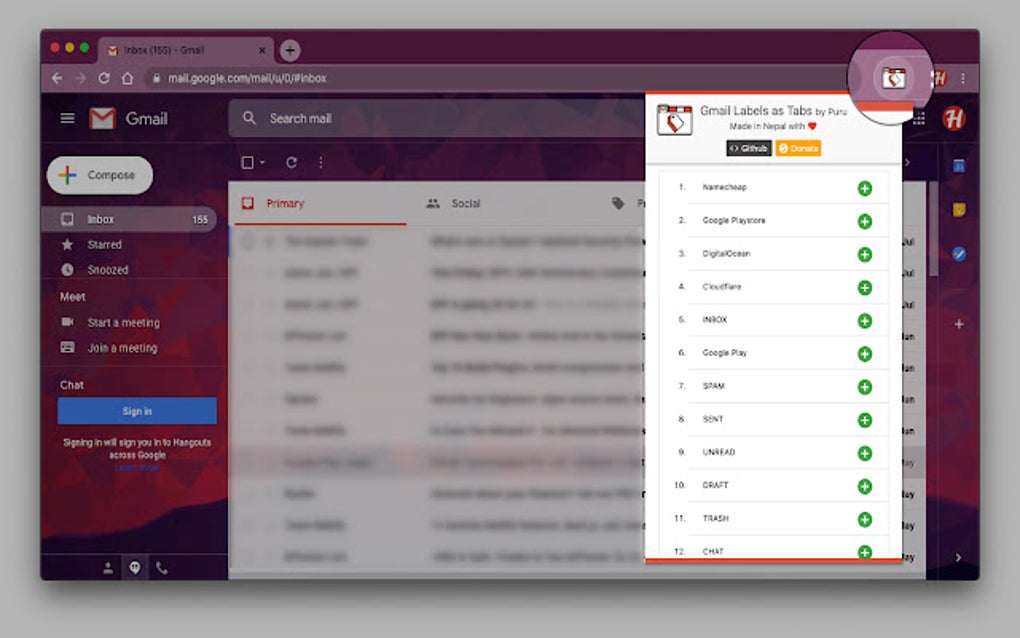 Gmail Labels as Tabs for Google Chrome - Extension Download