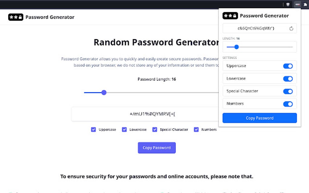 Random Password Generator pour Google Chrome - Extension Télécharger