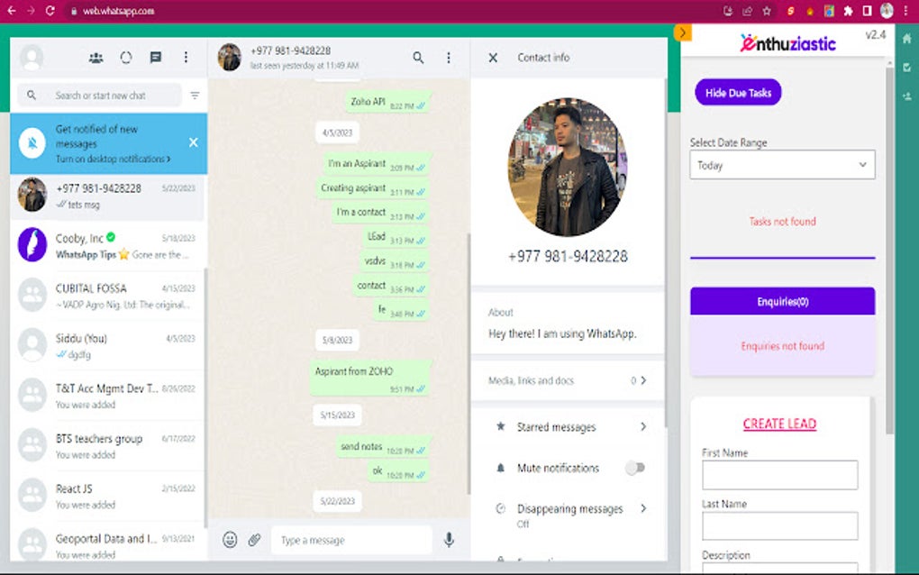 Enthu Whatsapp ZOHO CRM for Google Chrome - Extension Download