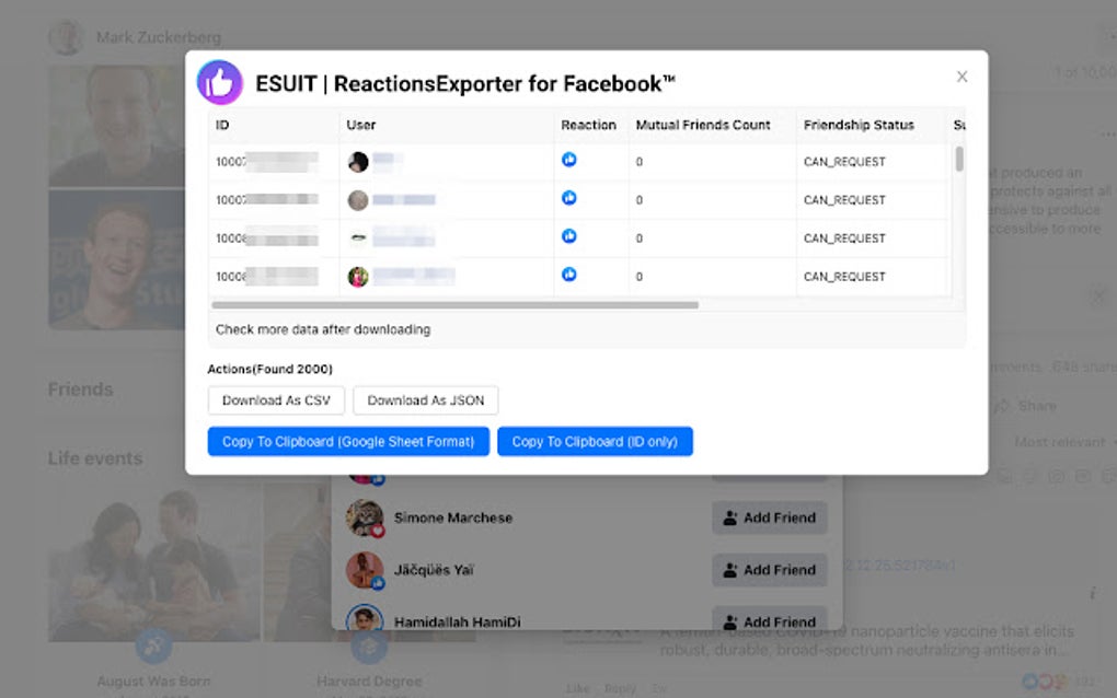 ESUIT | Reactions Exporter for Facebook para Google Chrome - Extensión Descargar
