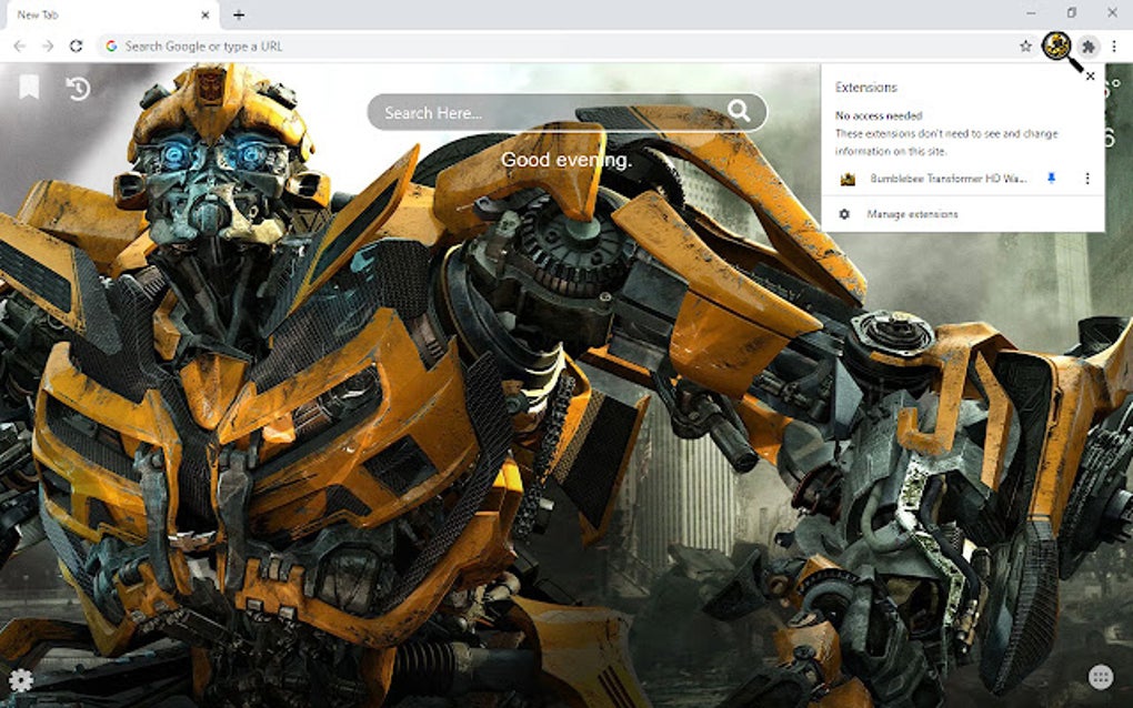 Bumblebee Transformer HD Wallpaper New Tab for Google Chrome - Extension Download