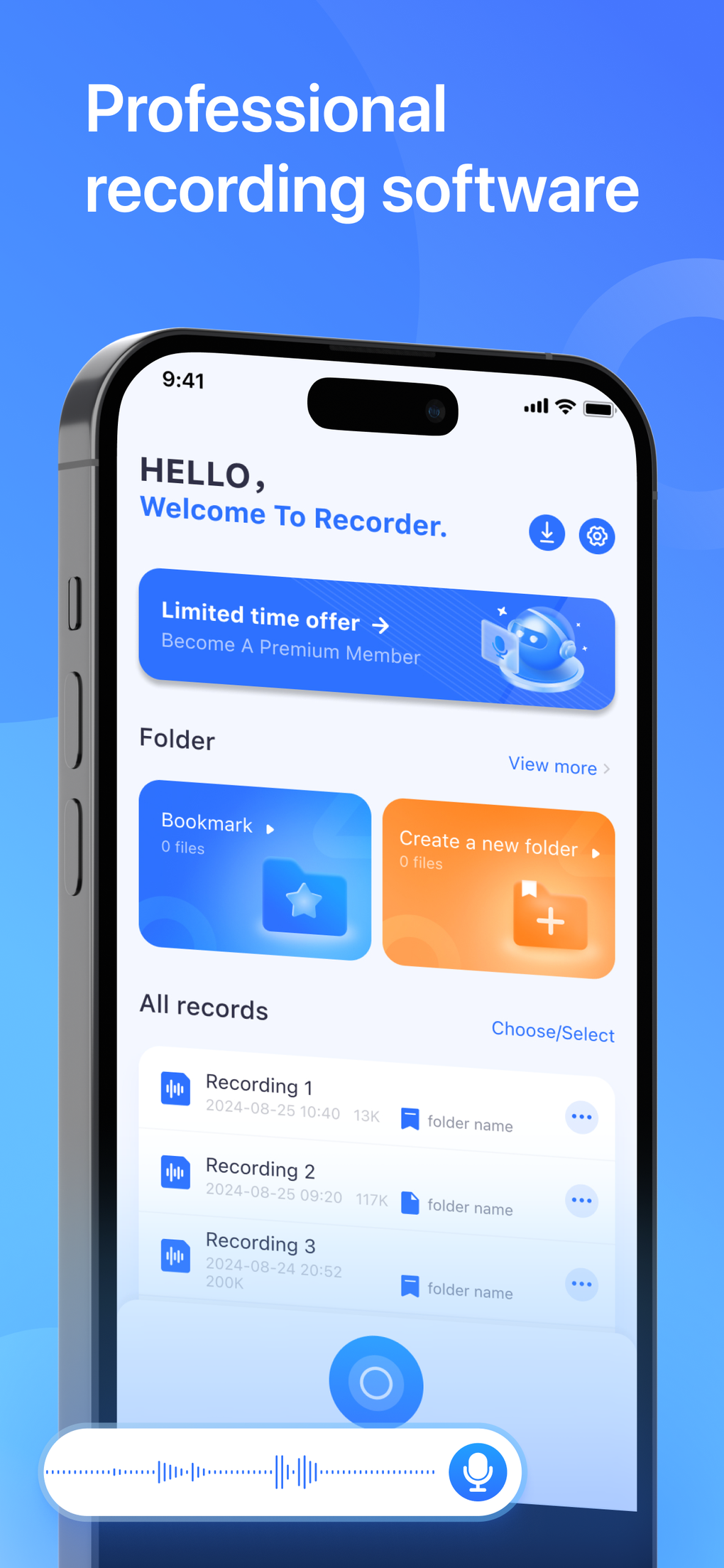 Voice Recorder Transcribe AI para iPhone - Descargar