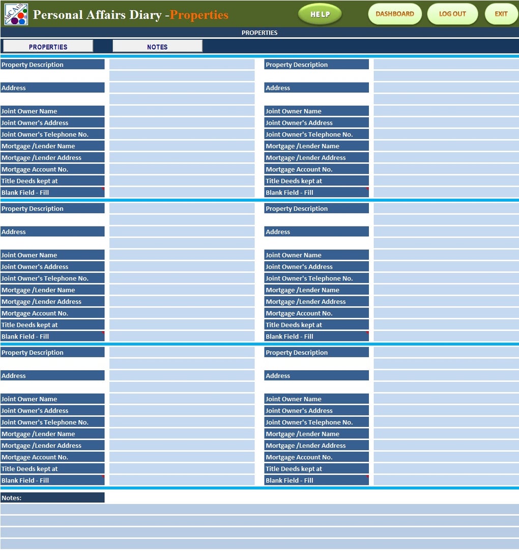 ABCAUS Excel Personal Affairs Diary Download