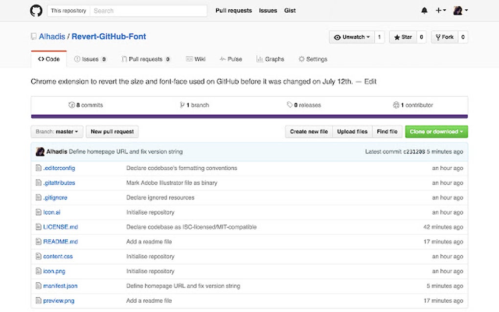 Revert GitHub Font Google Chrome 용 - 확장 프로그램 다운로드