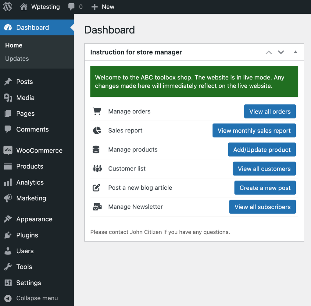 Dashboard quick links widget for WordPress - Download