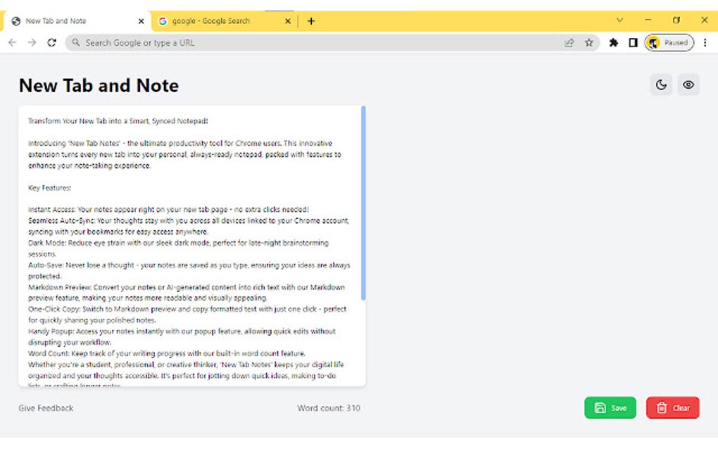 New Tab and Note for Google Chrome - Extension Download