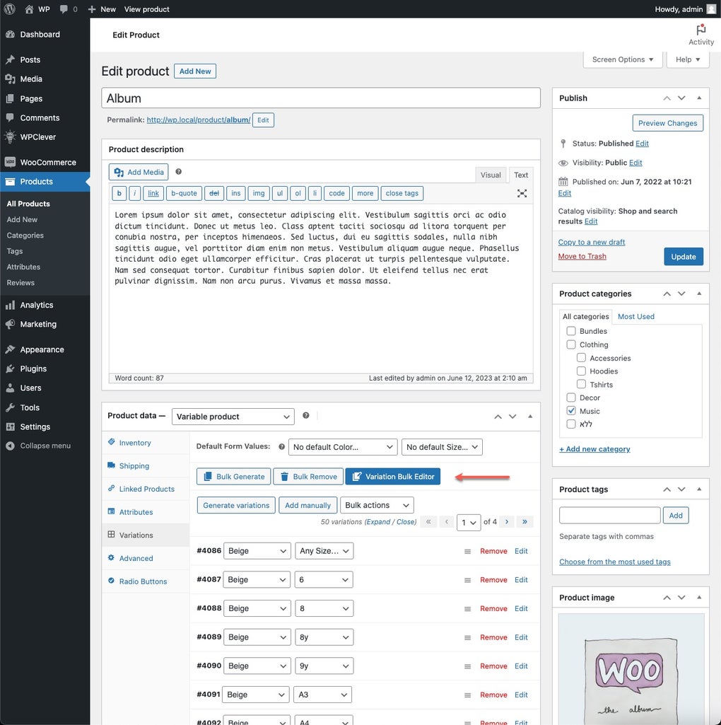 WPC Variation Bulk Editor for WooCommerce para WordPress - Descargar