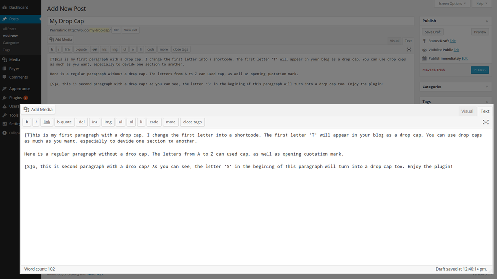 Drop Cap Shortcode for WordPress - Download