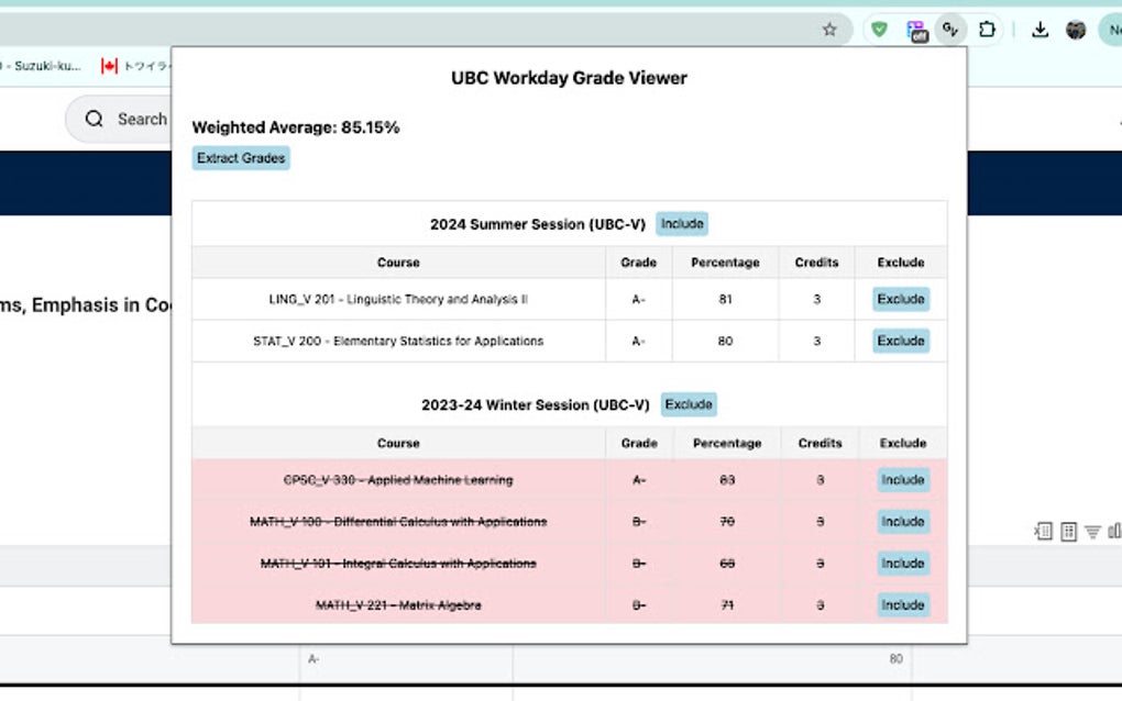 UBC Workday Grade Viewer Google Chrome 용 - 확장 프로그램 다운로드