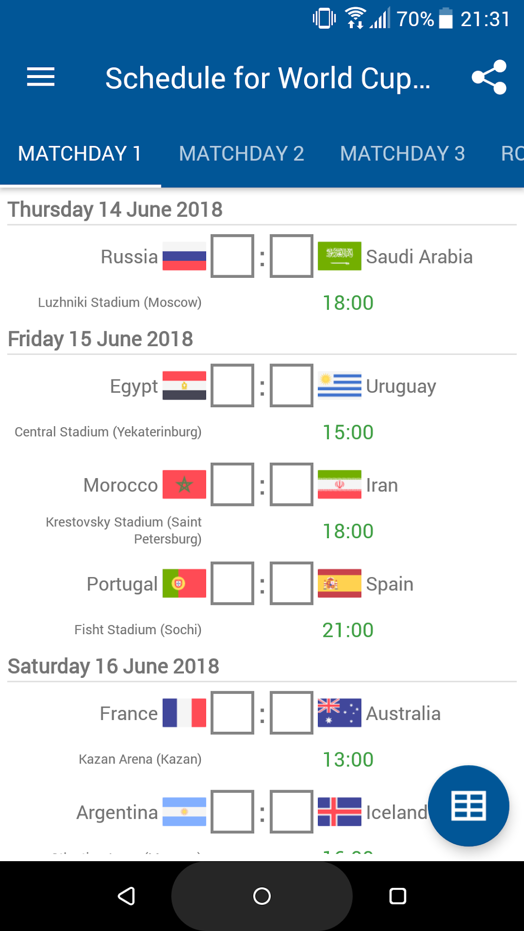 Schedule for World Cup 2018 Ru APK para Android - Descargar