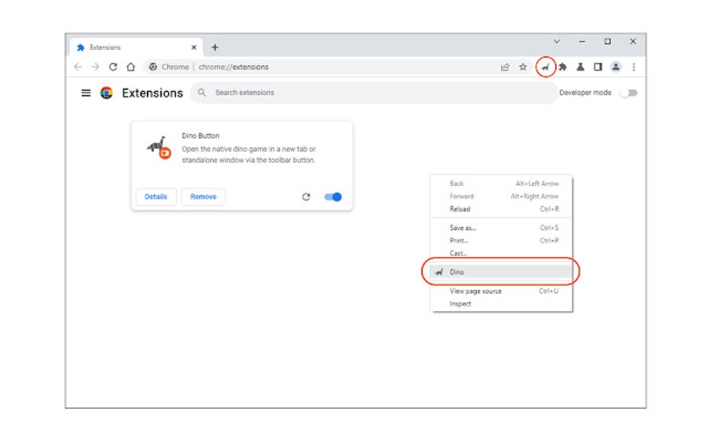 Dino Button para Google Chrome - Extensión Descargar