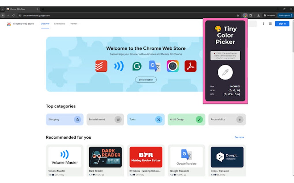 Tiny Color Picker for Google Chrome - Extension Download