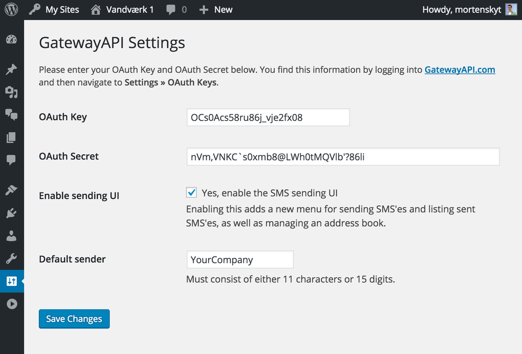 WordPress 용 GatewayAPI - 다운로드
