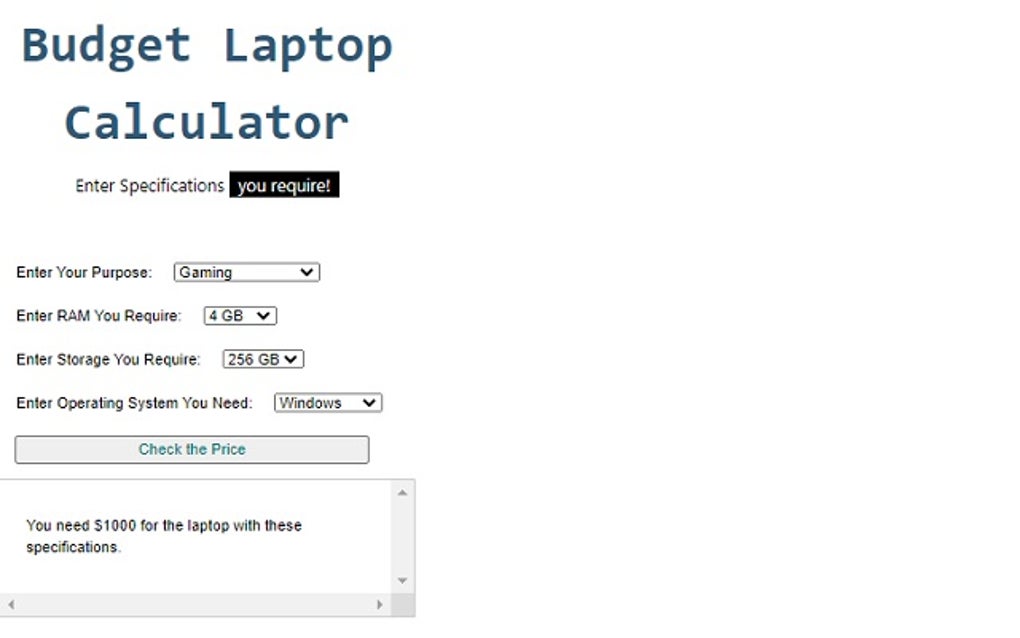 Laptop Budget Calculator for Google Chrome - Extension Download