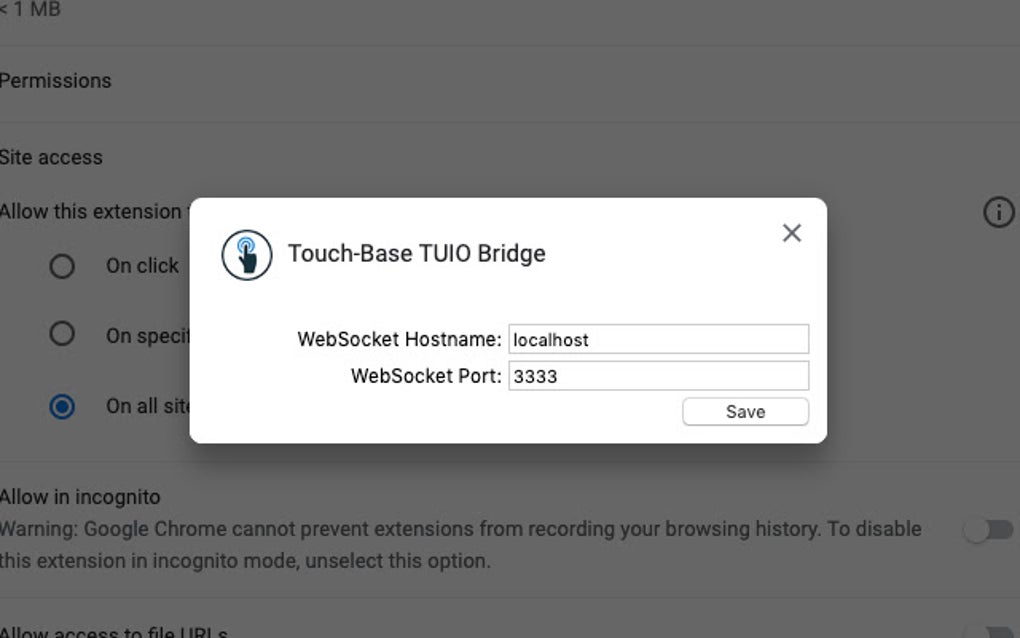 Touch-Base TUIO Bridge para Google Chrome - Extensión Descargar
