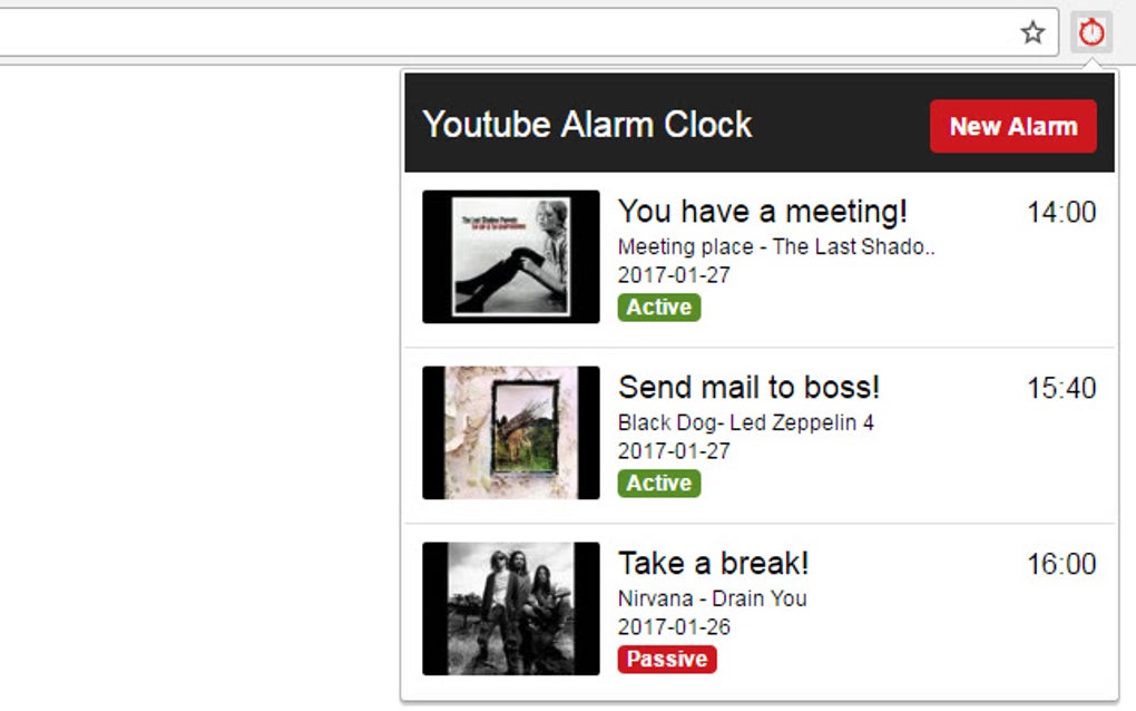 Youtube Alarm Clock für Google Chrome - Erweiterung Download