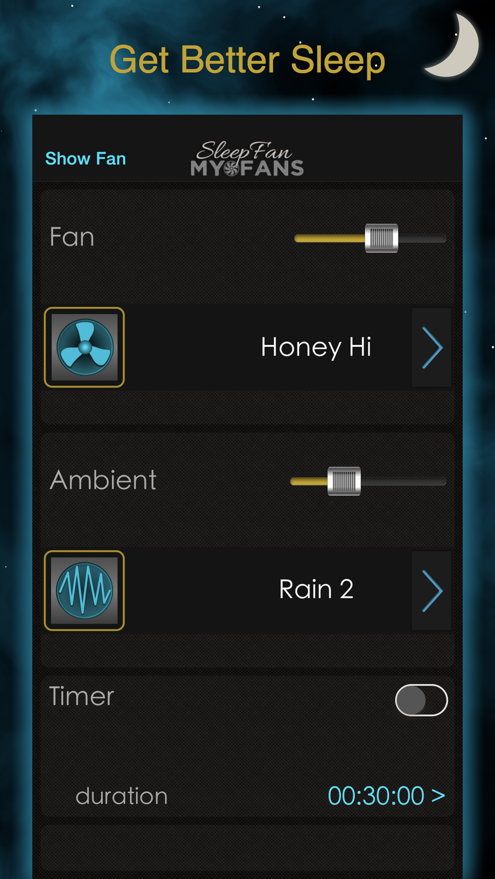 SleepFan: MyFans - Sleep Aid with Recorder for iPhone - Download