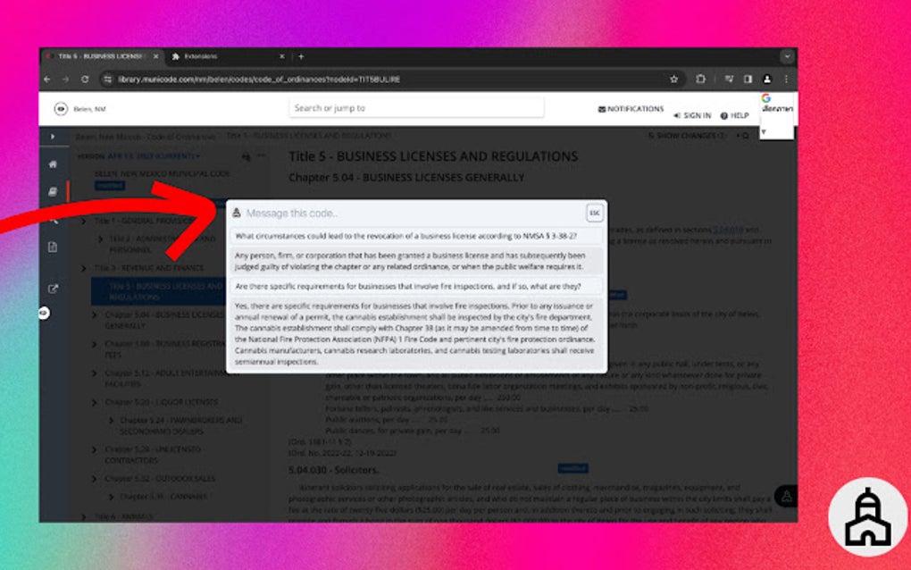 Municode.ai - Chat with any Municipal Code para Google Chrome - Extensión Descargar