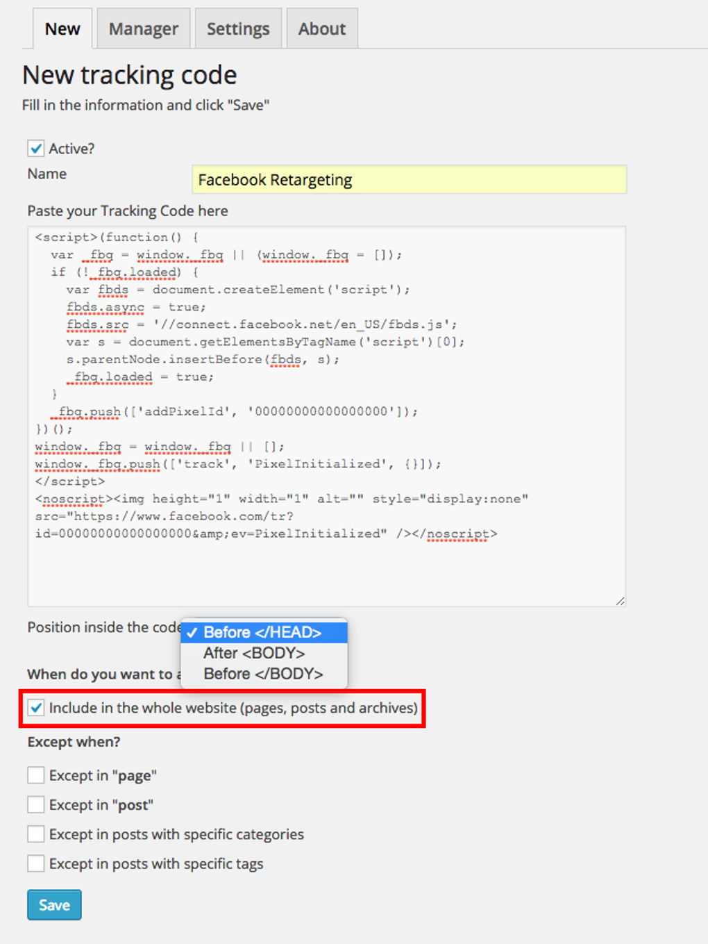 Tracking Code Manager สำหรับ WordPress - ดาวน์โหลด
