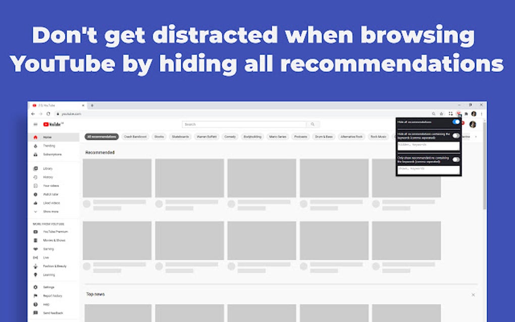 Recommendation filter for YouTube para Google Chrome - Extensión Descargar