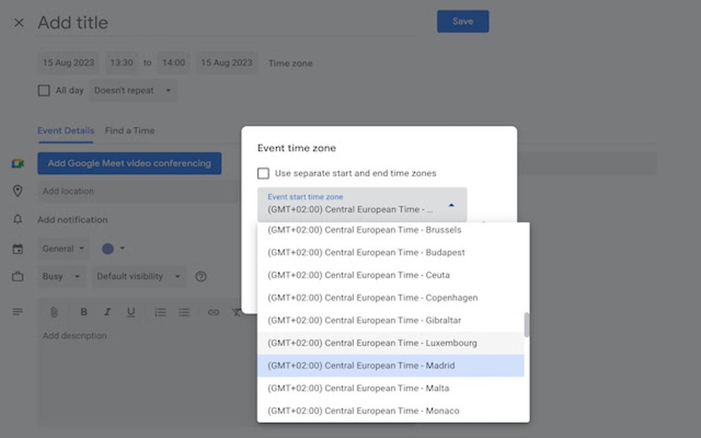 gcal-timezones สำหรับ Google Chrome - ส่วนขยาย ดาวน์โหลด