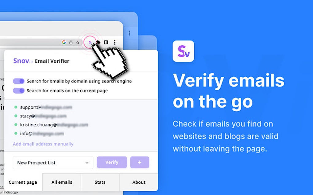 Email Verifier by Snov.io para Google Chrome - Extensión Descargar
