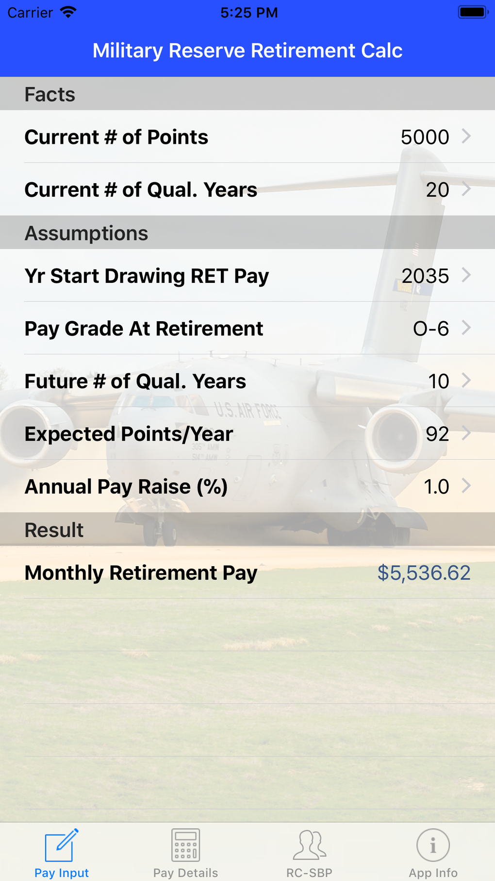 Mil Reserve Retirement Calc for iPhone - Download