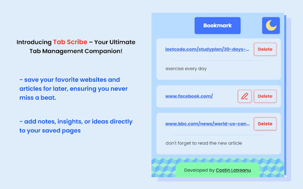 Tab Scribe สำหรับ Google Chrome - ส่วนขยาย ดาวน์โหลด