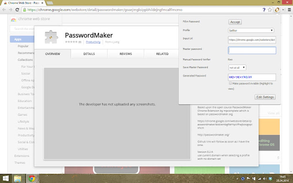 PasswordMaker Google Chrome 용 - 확장 프로그램 다운로드
