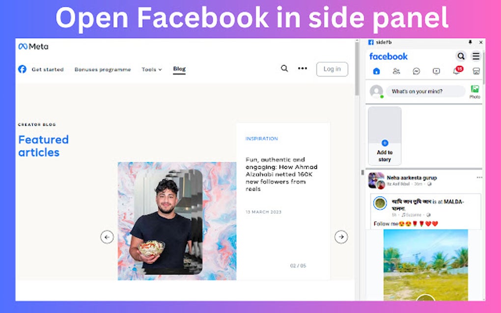sideFb - facebook in side panel para Google Chrome - Extensión Descargar