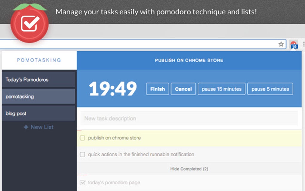 Pomotasking: Tasks lists with Pomodoro Timer para Google Chrome - Extensão Download