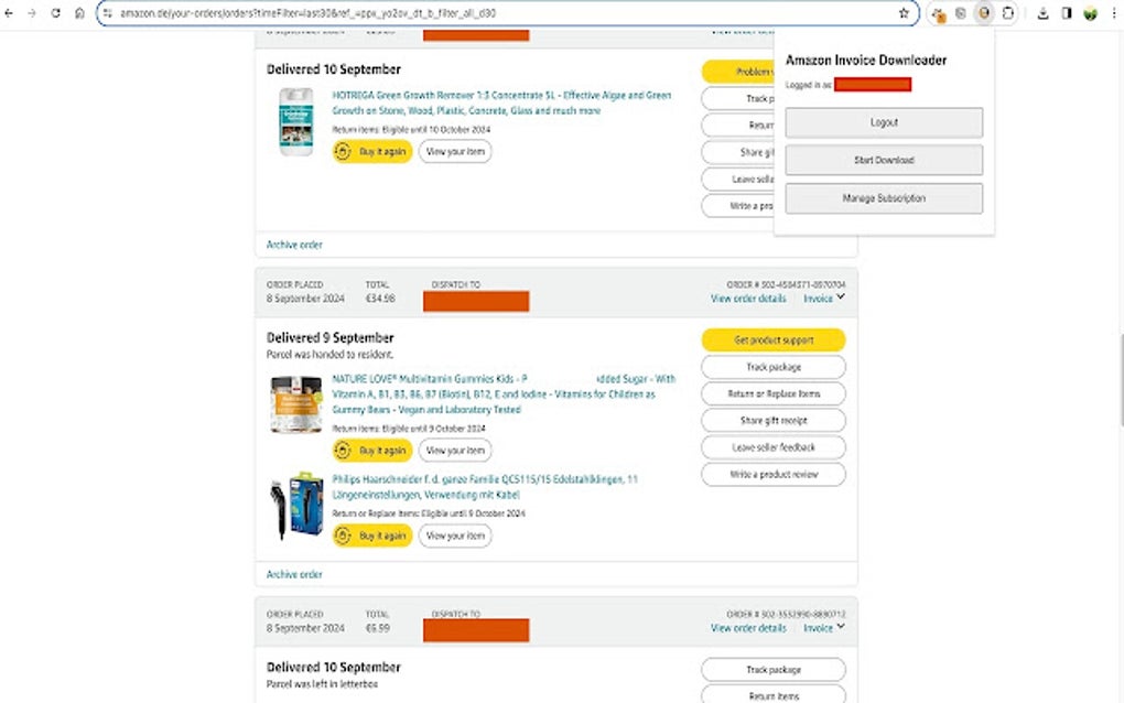 Amazon Invoice Downloader Google Chrome 용 - 확장 프로그램 다운로드
