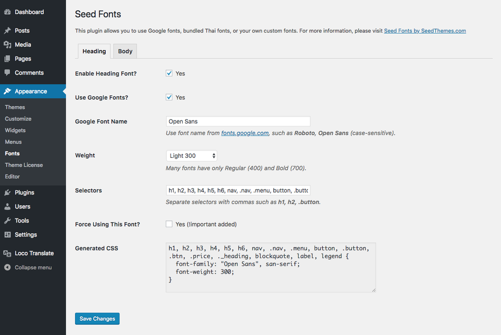 Seed Fonts para WordPress - Descargar