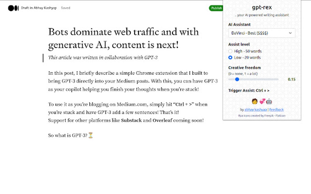 GPT-Rex - AI assist for blogging on Medium for Google Chrome ...