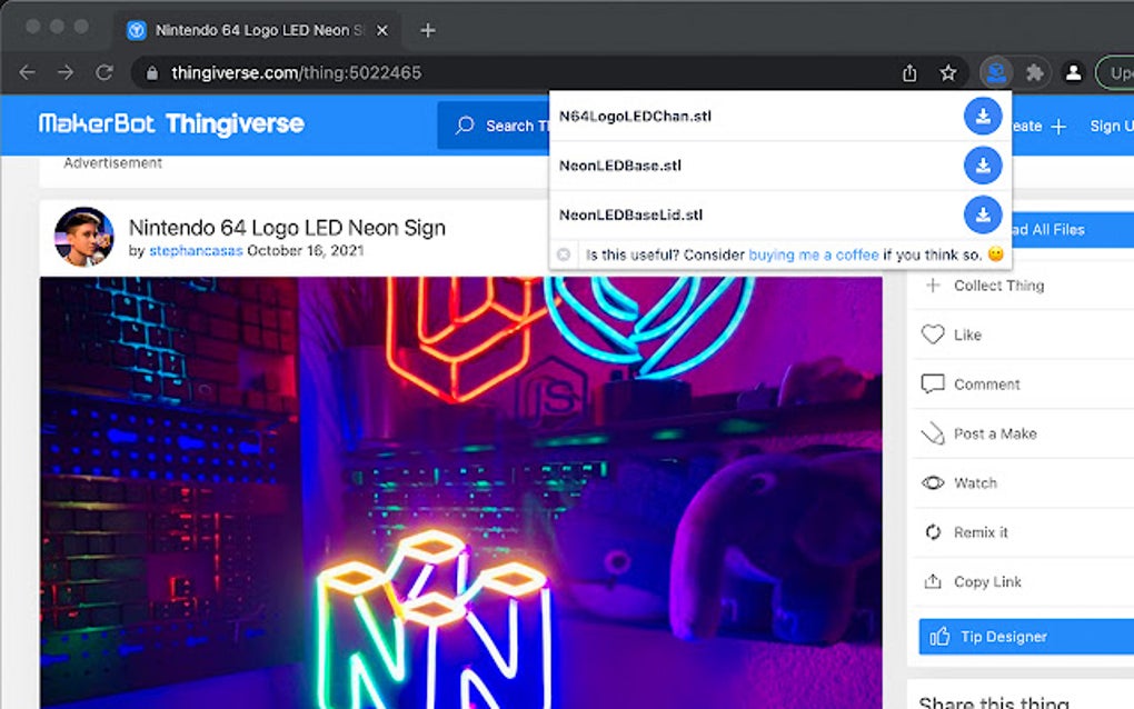 Thingiverse STL Downloader for Google Chrome - Extension Download