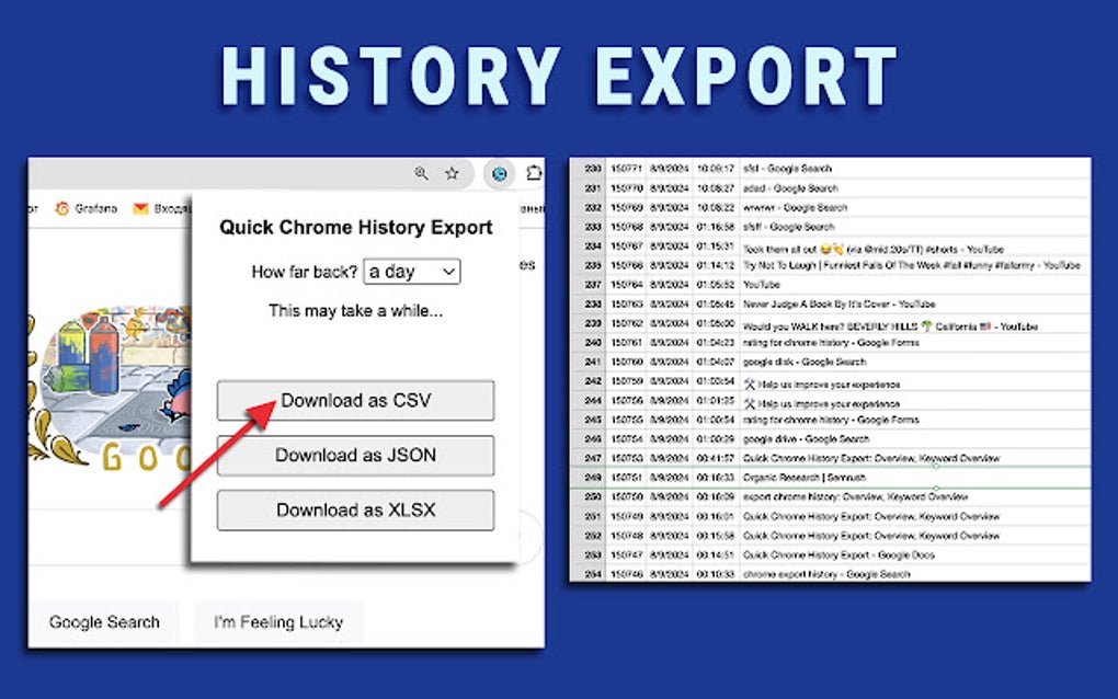 Quick Chrome History Export Google Chrome 용 - 확장 프로그램 다운로드