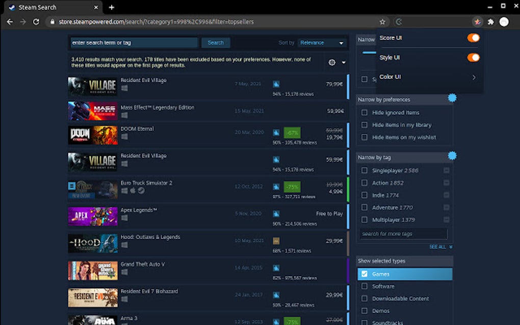 Steam UI reviews Google Chrome 용 - 확장 프로그램 다운로드