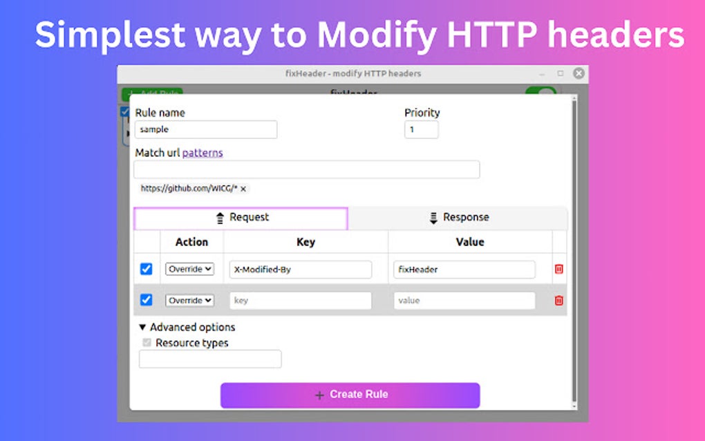 fixHeader - modify HTTP headers Google Chrome 용 - 확장 프로그램 다운로드