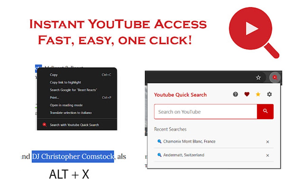 Youtube Quick Search: Popup, Right-Click & Shortcut pour Google Chrome - Extension Télécharger