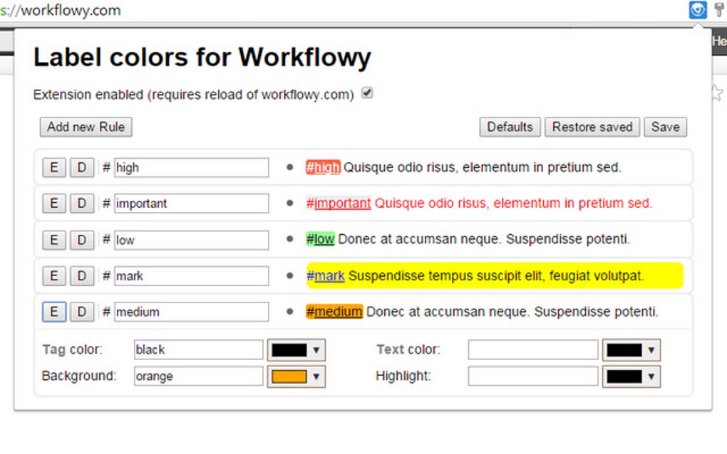 WorkFlowy colorful tags para Google Chrome - Extensión Descargar