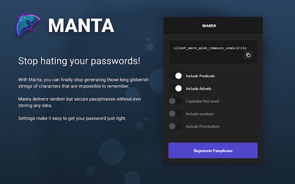 Manta: Passpharase Generator para Google Chrome - Extensión Descargar