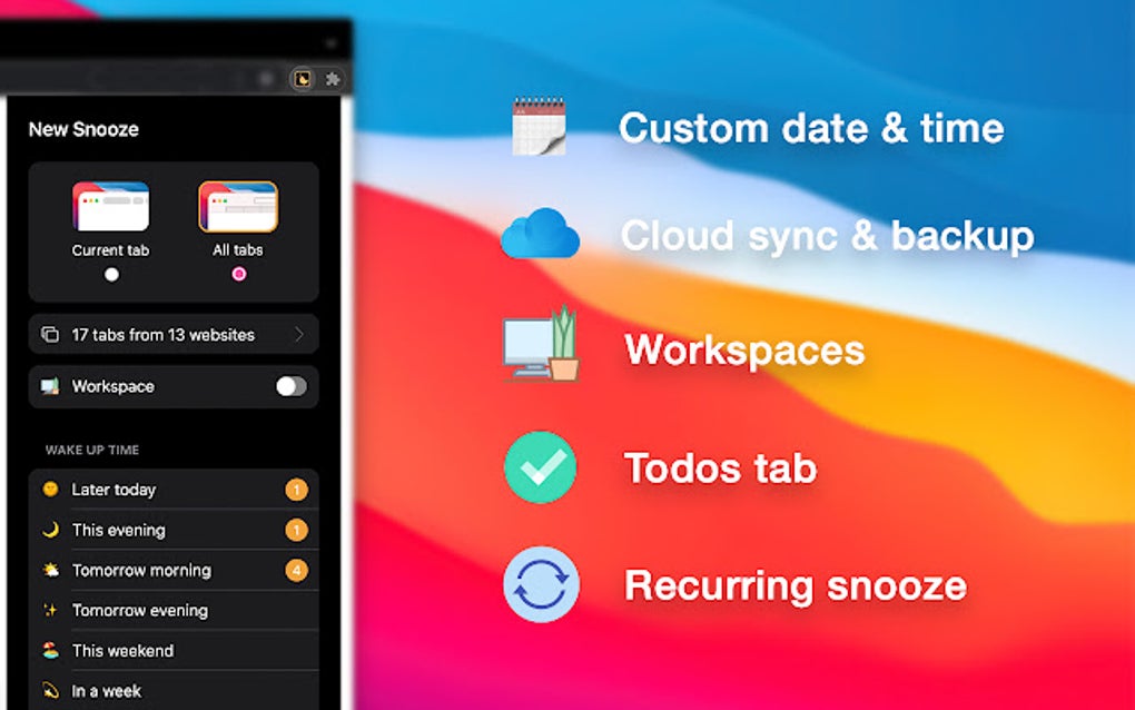 Snooze Tabs para Google Chrome - Extensión Descargar
