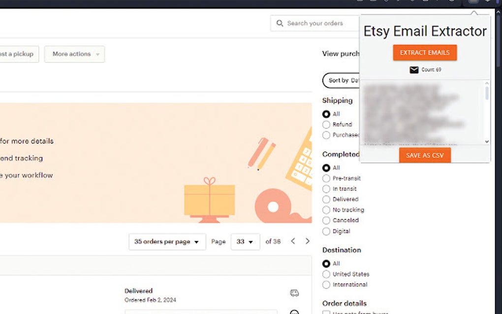 Auto Etsy Order Email Extractor para Google Chrome - Extensión Descargar