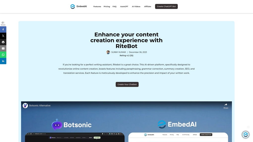 RiteBot for AI Text generator & editor: review, features & use cases